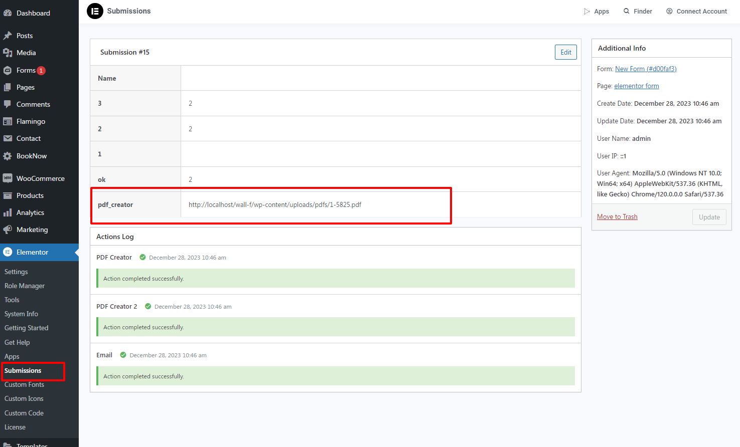 Viewing Elementor Forms PDF documents in your Admin Area - PDF WordPress Plugin For Contact Form