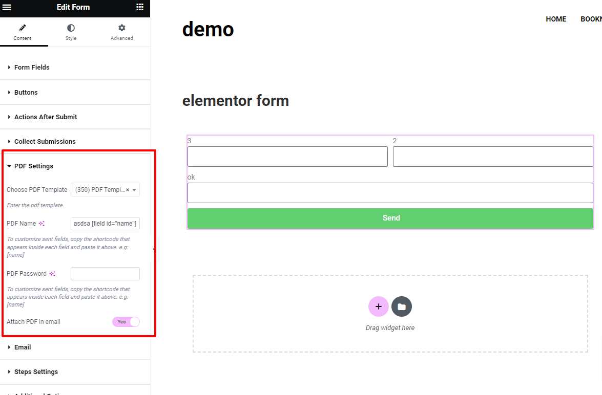 Setup PDF for Elementor Forms - PDF WordPress Plugin For Contact Form
