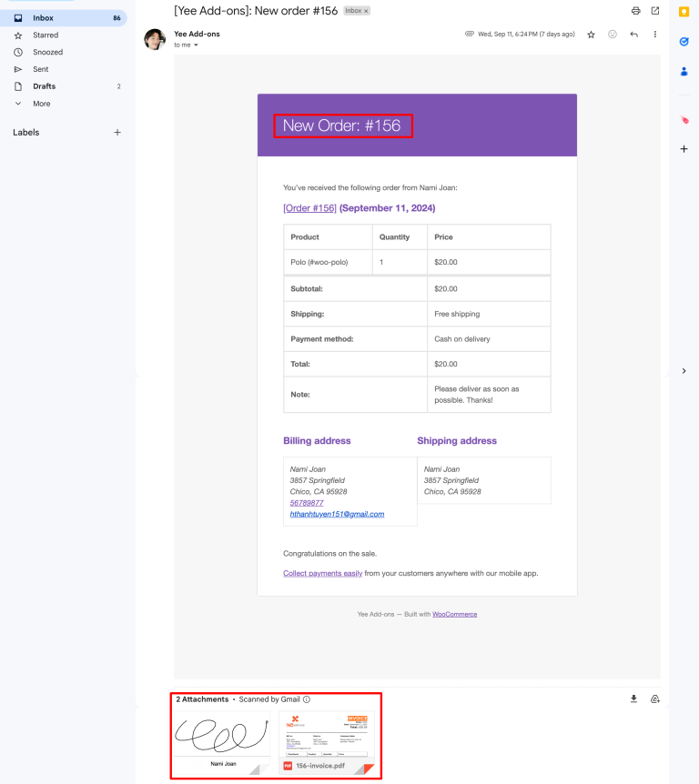 Add attachment PDF to any WooCommerce emails - PDF WordPress Plugin For Contact Form
